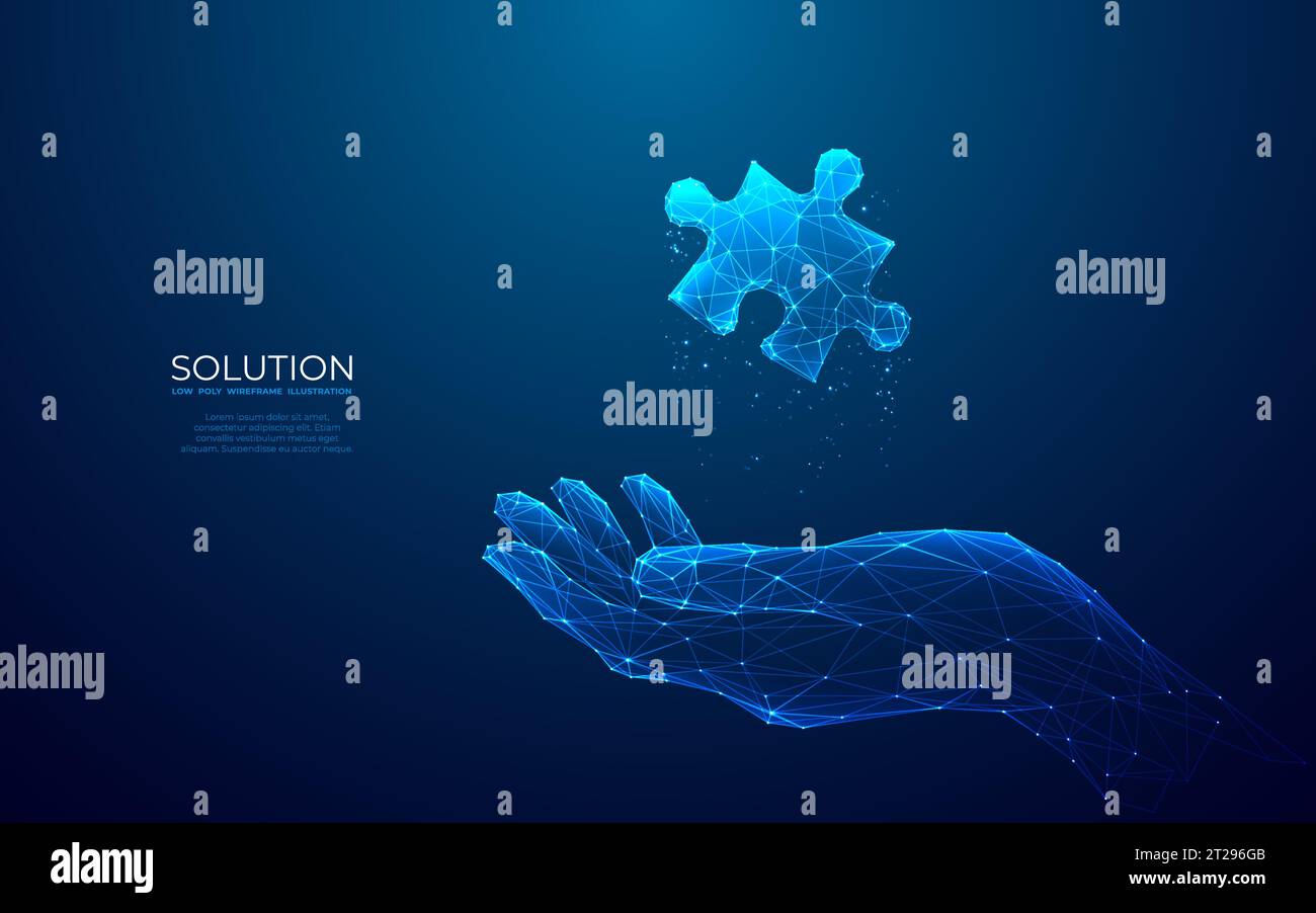 Abstract solution concept. Jigsaw or puzzle pieces in a human hand ...