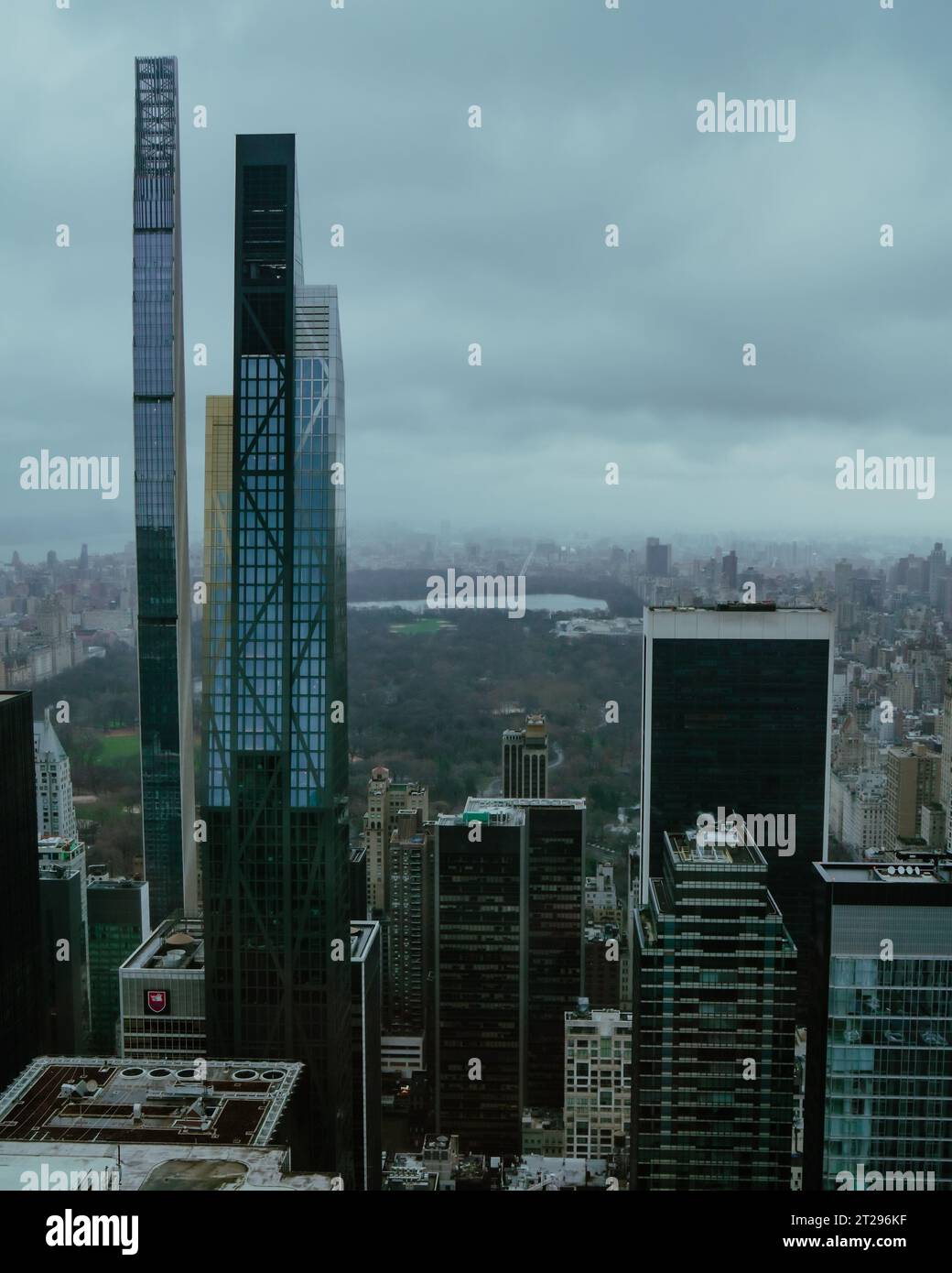 New york city skyscrapers skyline buildings rainy day Stock Photo - Alamy