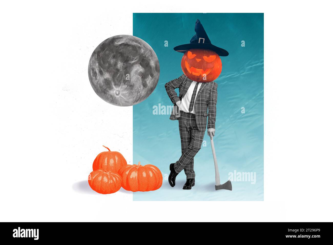 Composite collage picture image of man standing lean on axe maniac ...