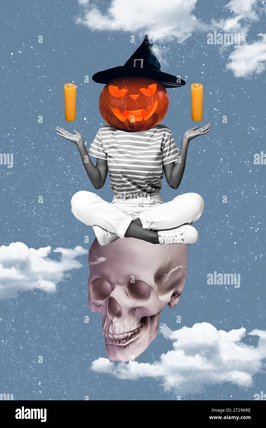 Vertical collage of black white colors mini enchant girl carver pumpkin ...