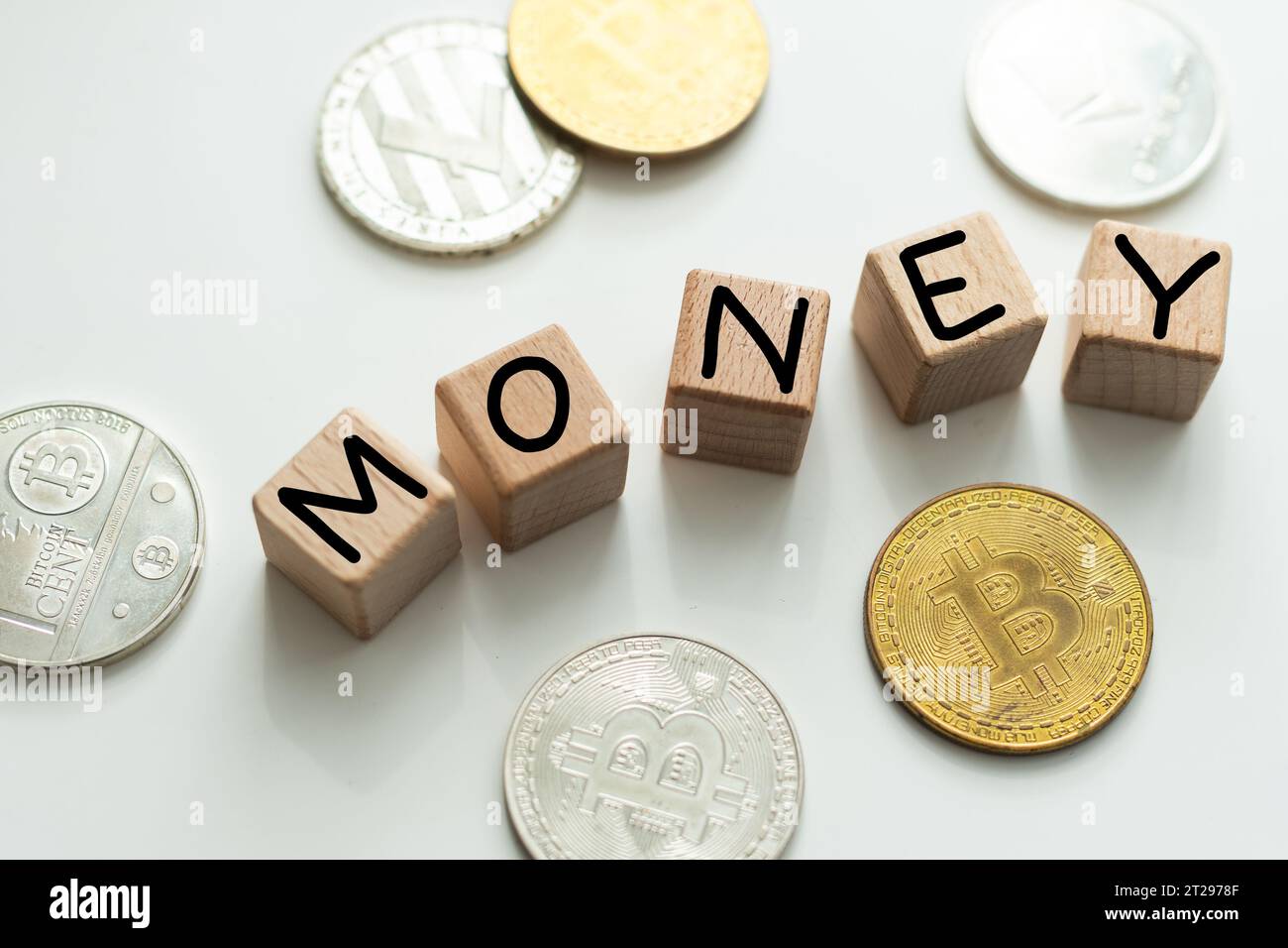 MONEY block and coins, finance concept Stock Photo - Alamy