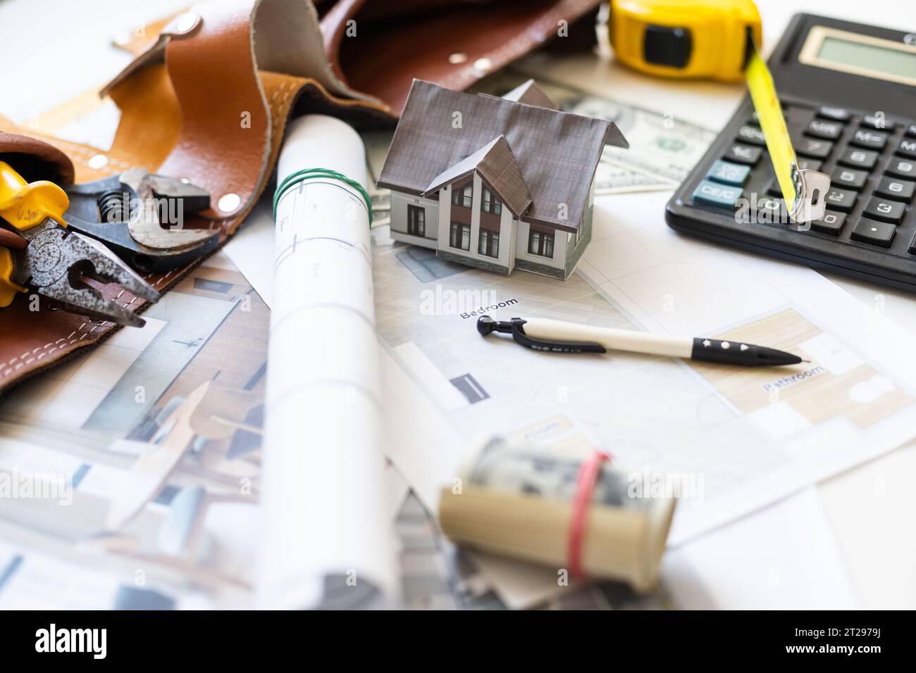 new model house on architecture blueprint plan at desk Stock Photo - Alamy