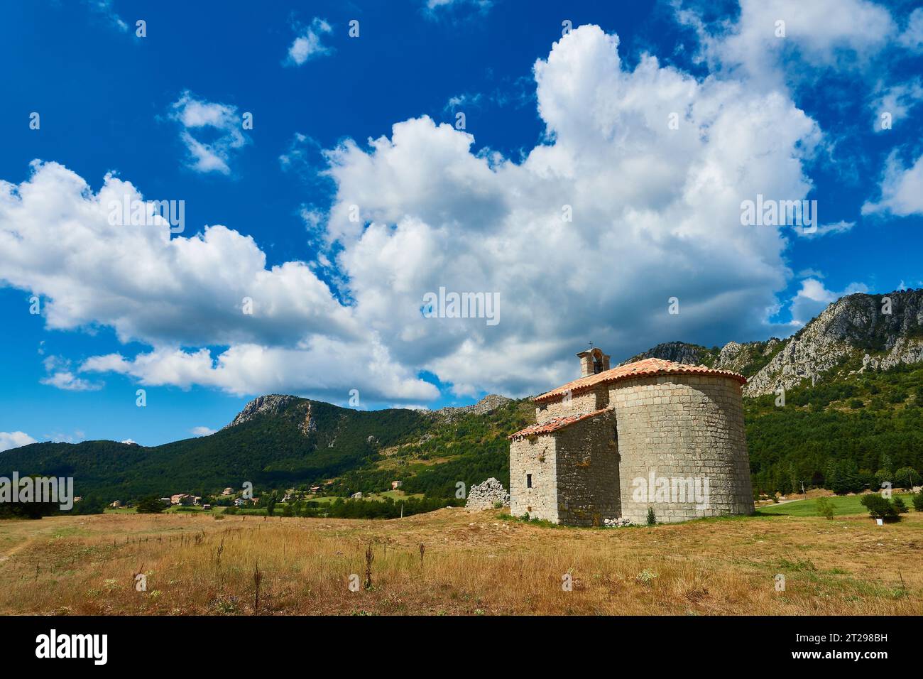Scenic View of Remote Stone Church with Stunning Mountain and Sky ...