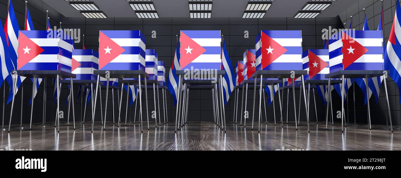 Cuba - voting booths and national flags in polling station - election ...