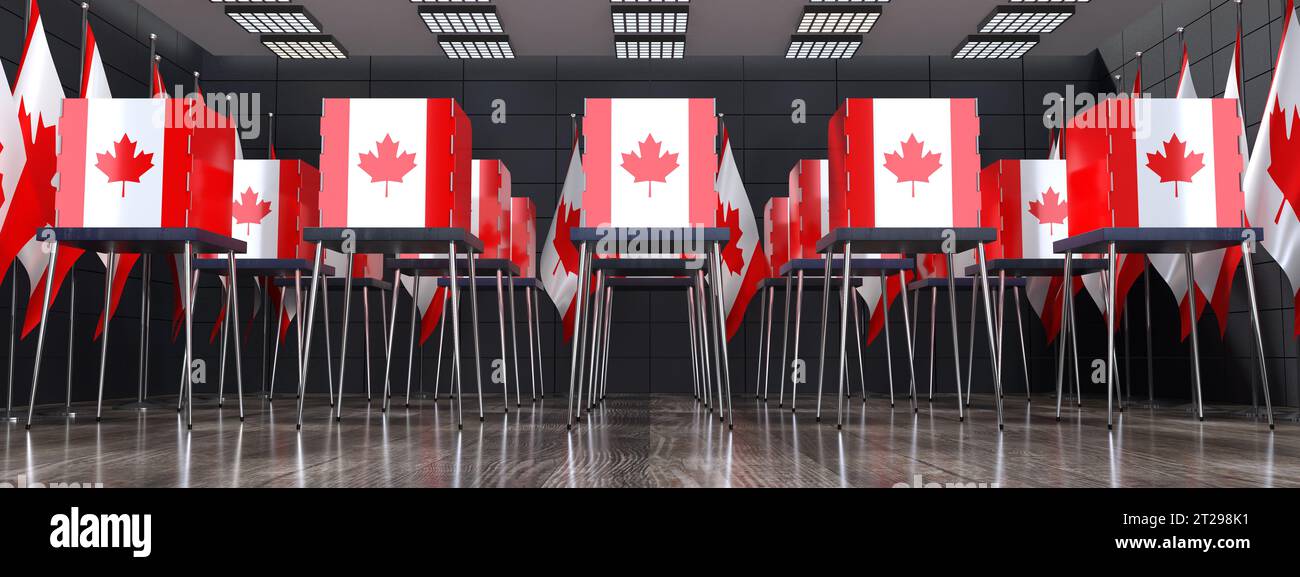 Canada - voting booths and national flags in polling station - election ...