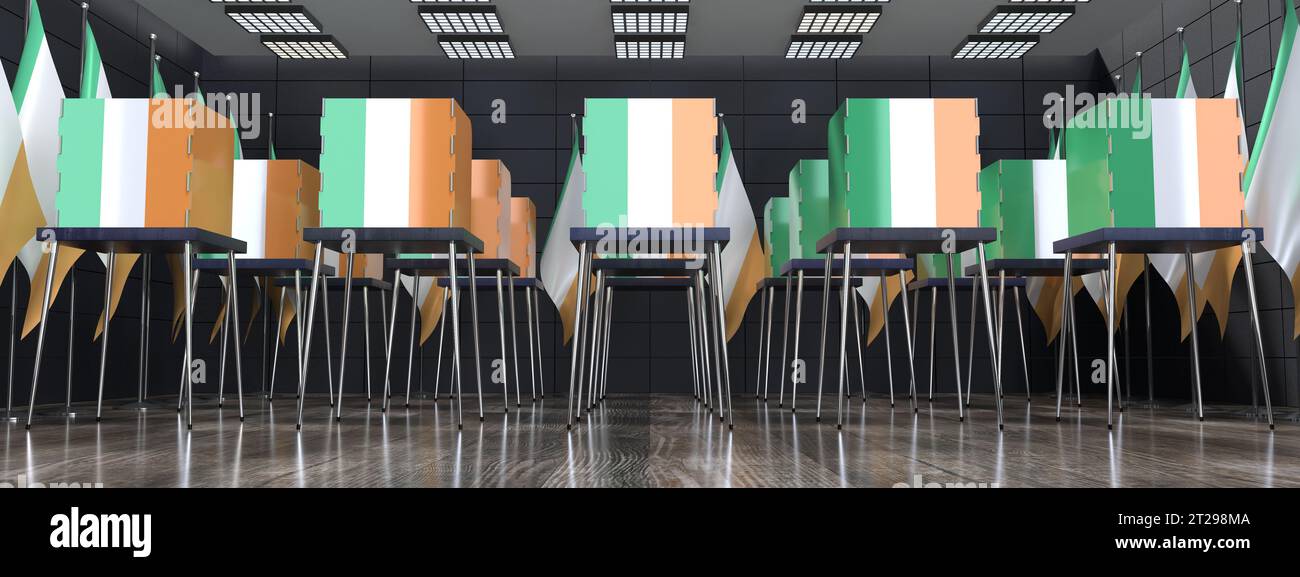 Ireland - voting booths and national flags in polling station ...