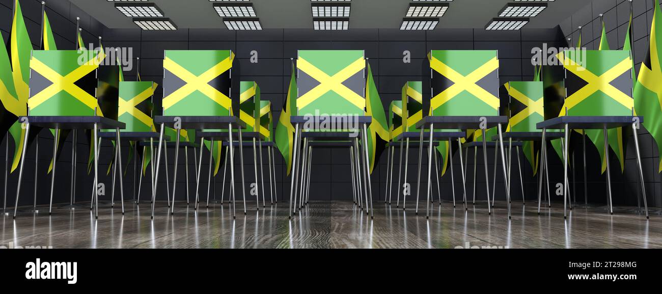 Jamaica - voting booths and national flags in polling station ...