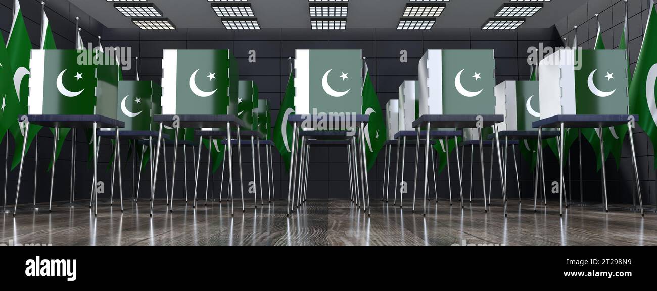 Pakistan - voting booths and national flags in polling station ...