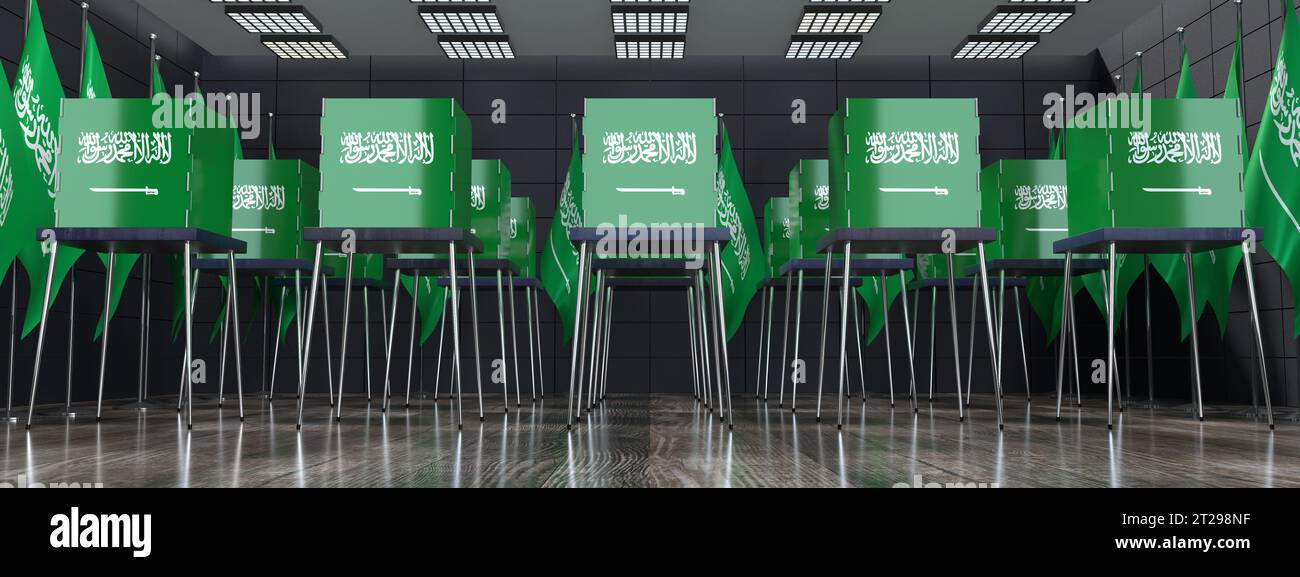 Saudi Arabia - voting booths and national flags in polling station ...