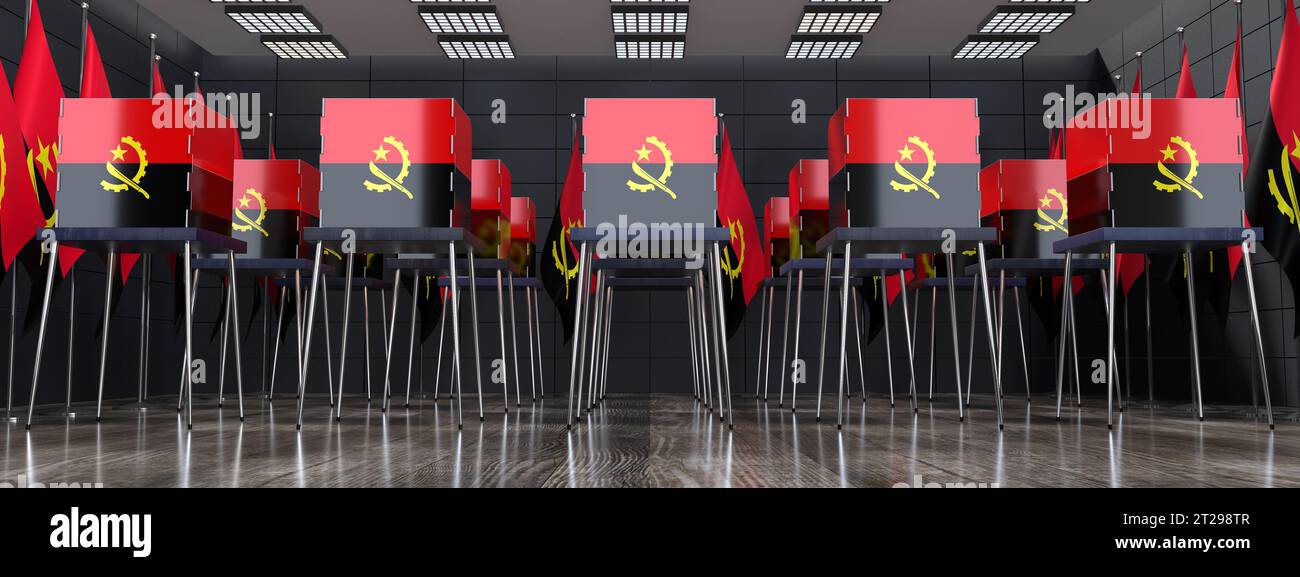 Angola - voting booths and national flags in polling station - election ...