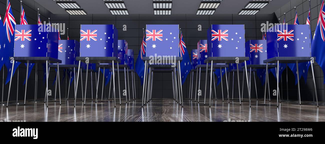 Australia - voting booths and national flags in polling station ...