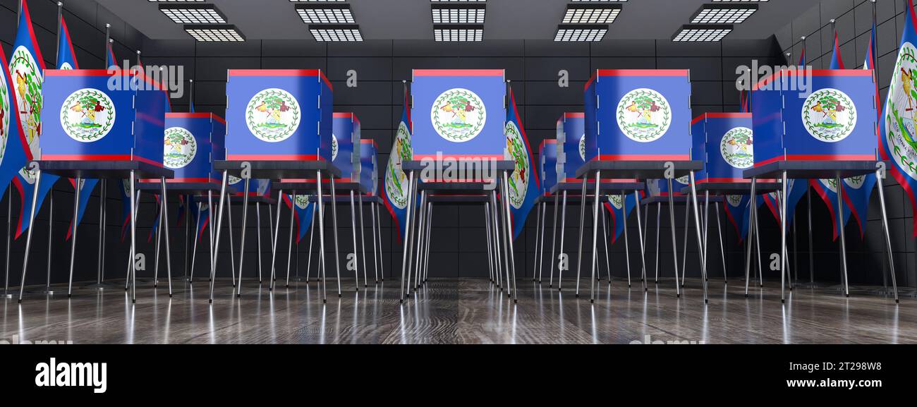 Belize - voting booths and national flags in polling station - election ...