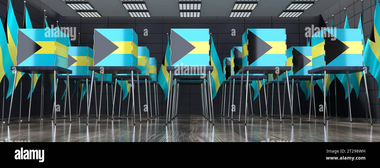 Bahamas - voting booths and national flags in polling station ...
