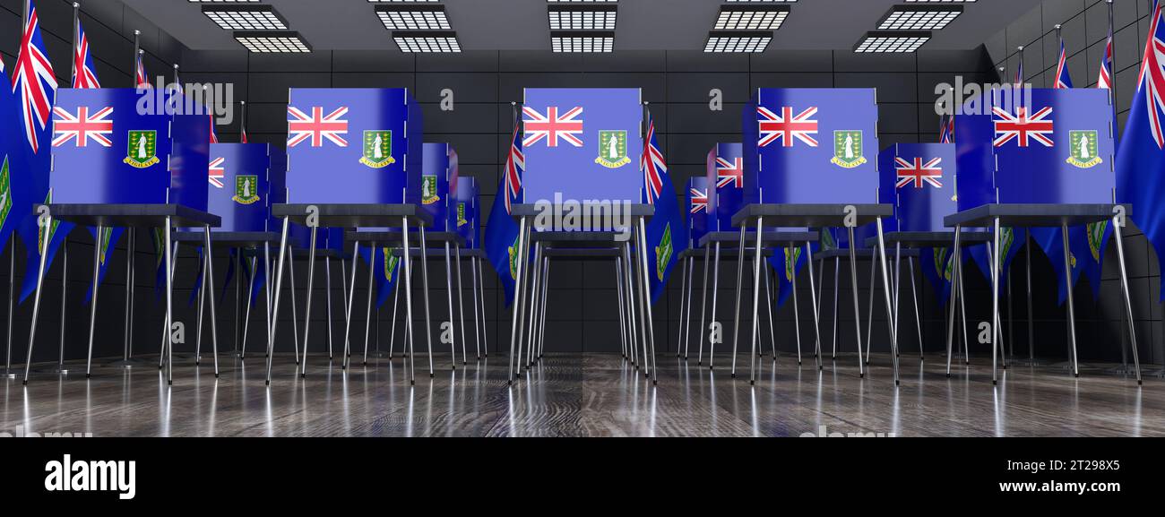 British Virgin Islands - voting booths and national flags in polling ...
