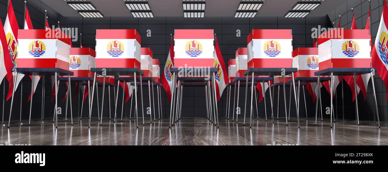 French Polynesia - voting booths and national flags in polling station ...