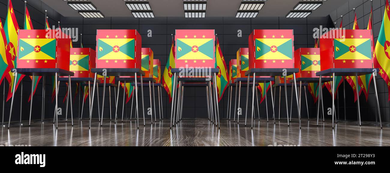 Grenada - voting booths and national flags in polling station ...