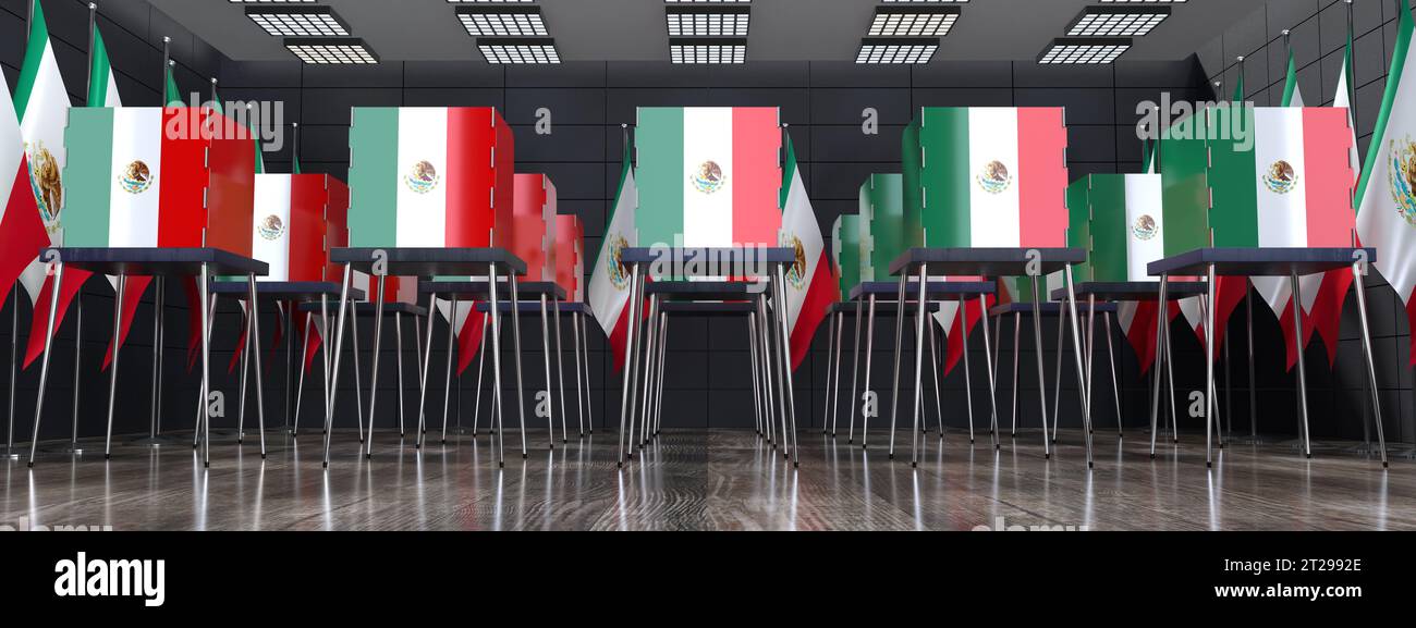 Mexico - voting booths and national flags in polling station - election ...