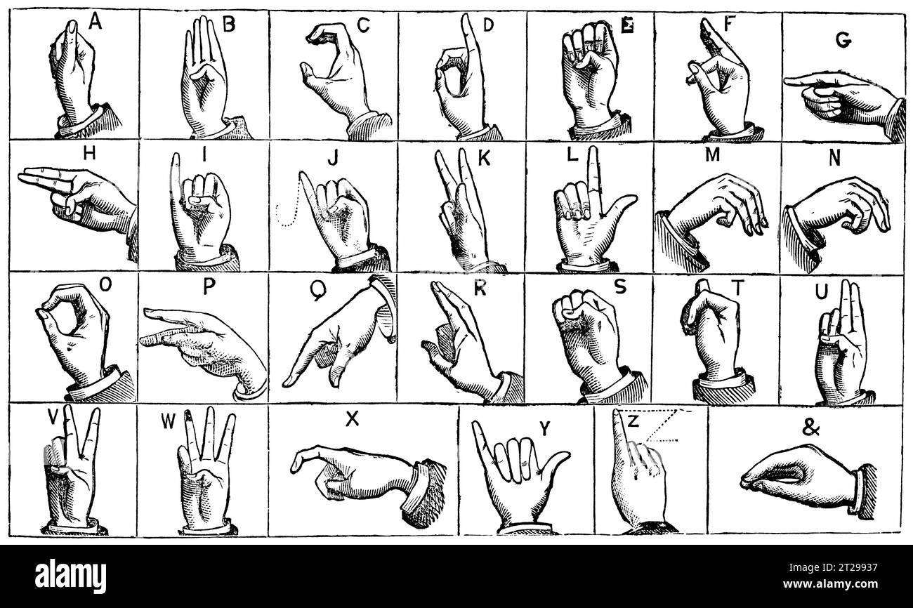 American sign language chart Black and White Stock Photos & Images - Alamy