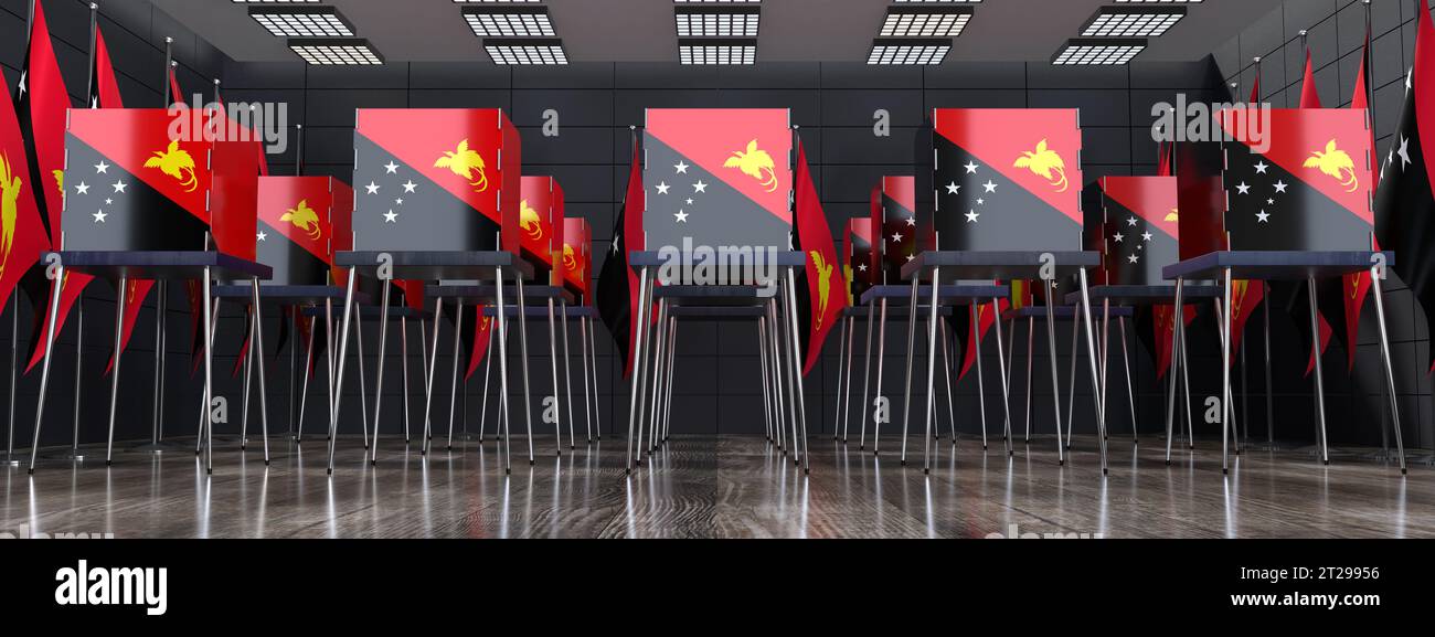 Papua New Guinea - voting booths and national flags in polling station ...