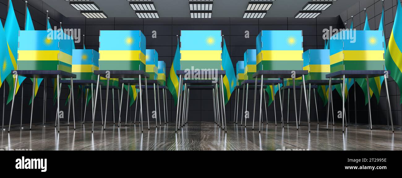 Rwanda - voting booths and national flags in polling station - election ...