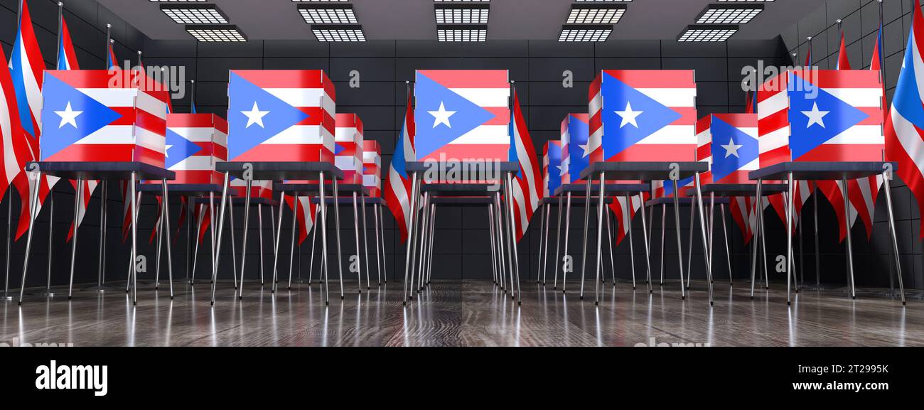 Puerto Rico - voting booths and national flags in polling station ...