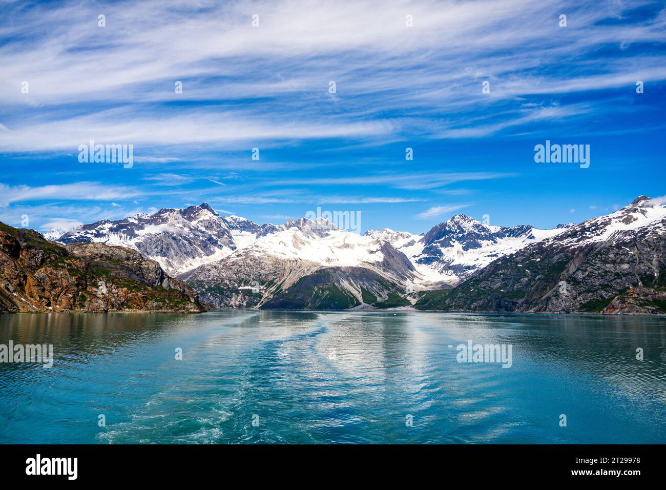 View of Johns Hopkins Inlet with Jaw Point to left and Topeka Glacier ...