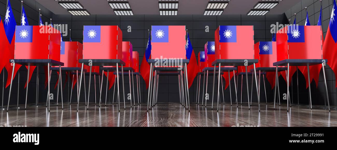 Taiwan - voting booths and national flags in polling station - election ...