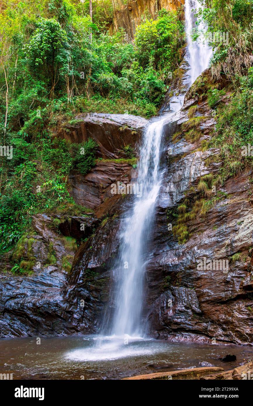 Water running over rocks in a waterfall in the interior of the state of ...