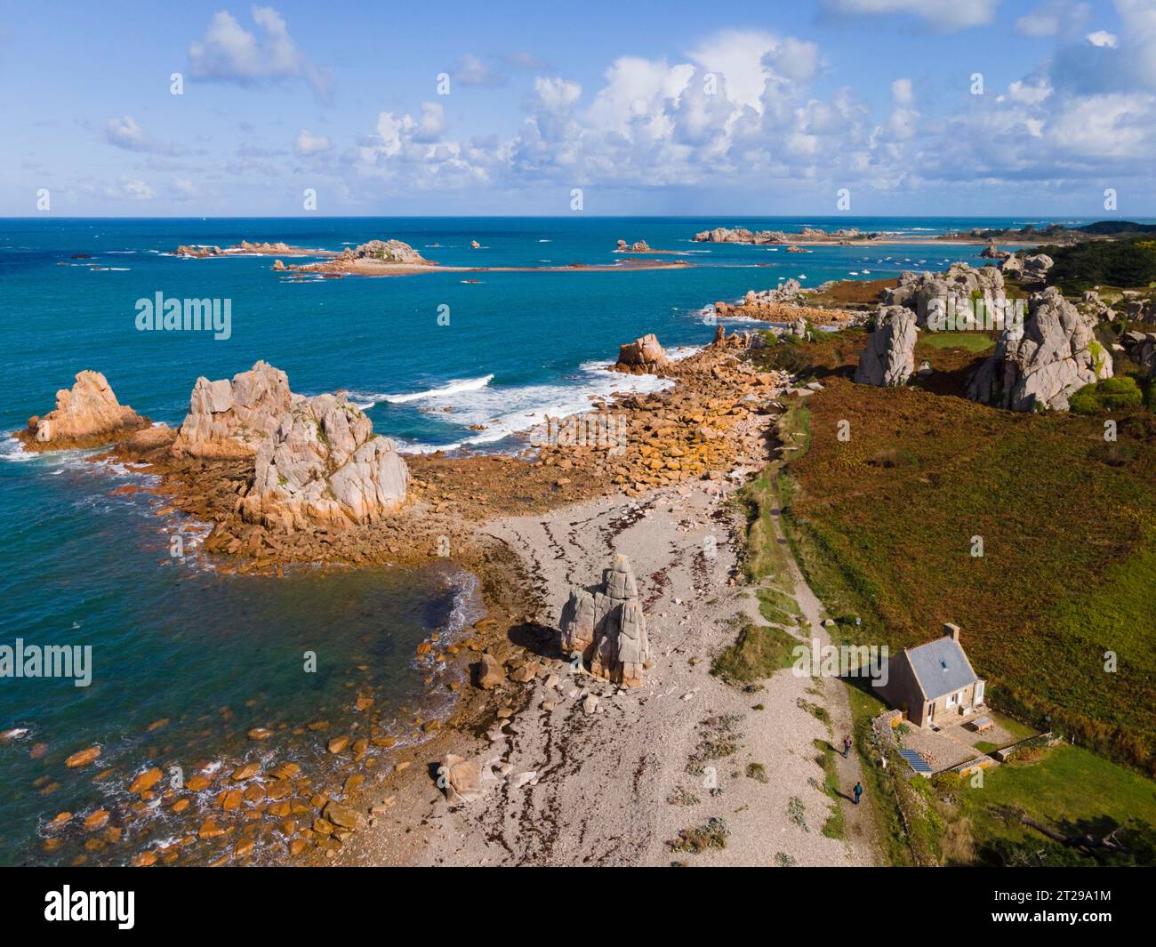 Aerial view, Plage de Pors Scaff, Plougrescant, Cotes-dArmor, English ...