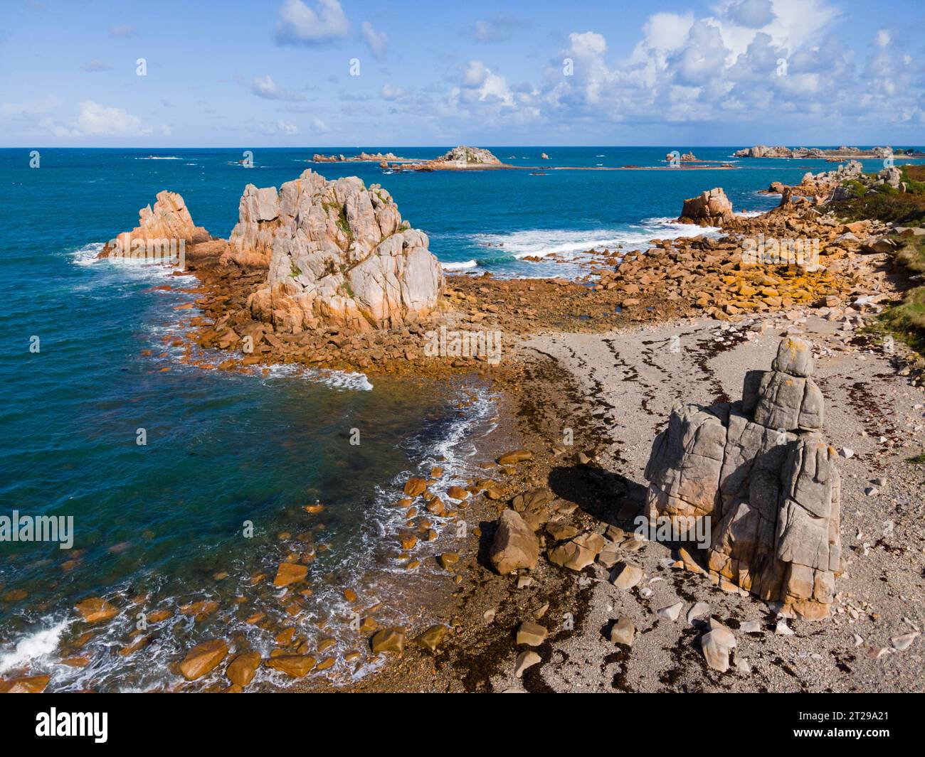 Aerial view, Plage de Pors Scaff, Plougrescant, Cotes-dArmor, English ...