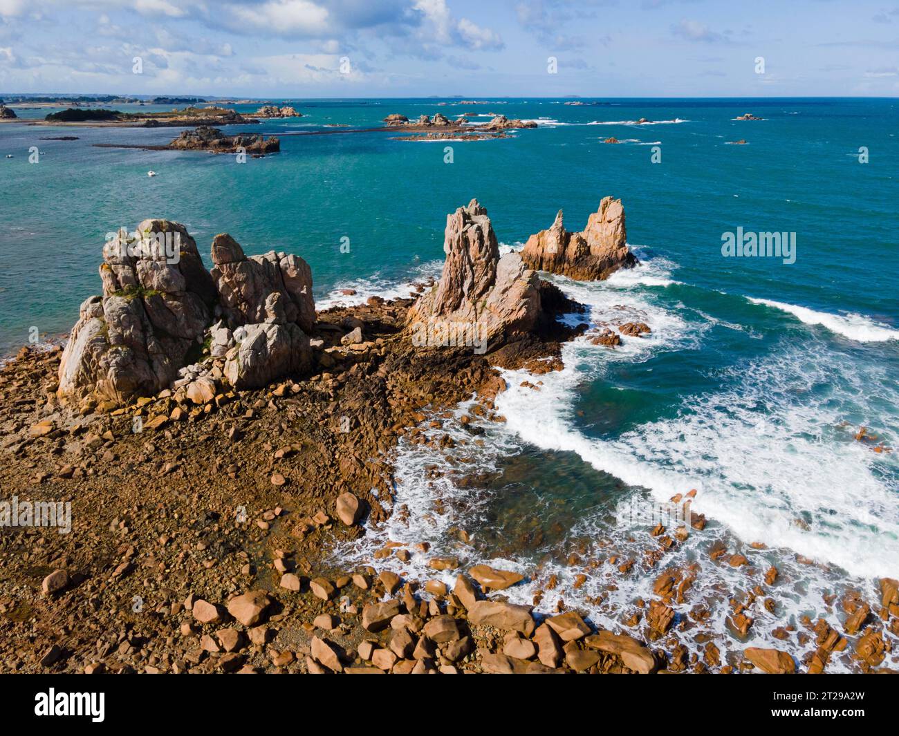 Aerial view, Plage de Pors Scaff, Plougrescant, Cotes-dArmor, English ...