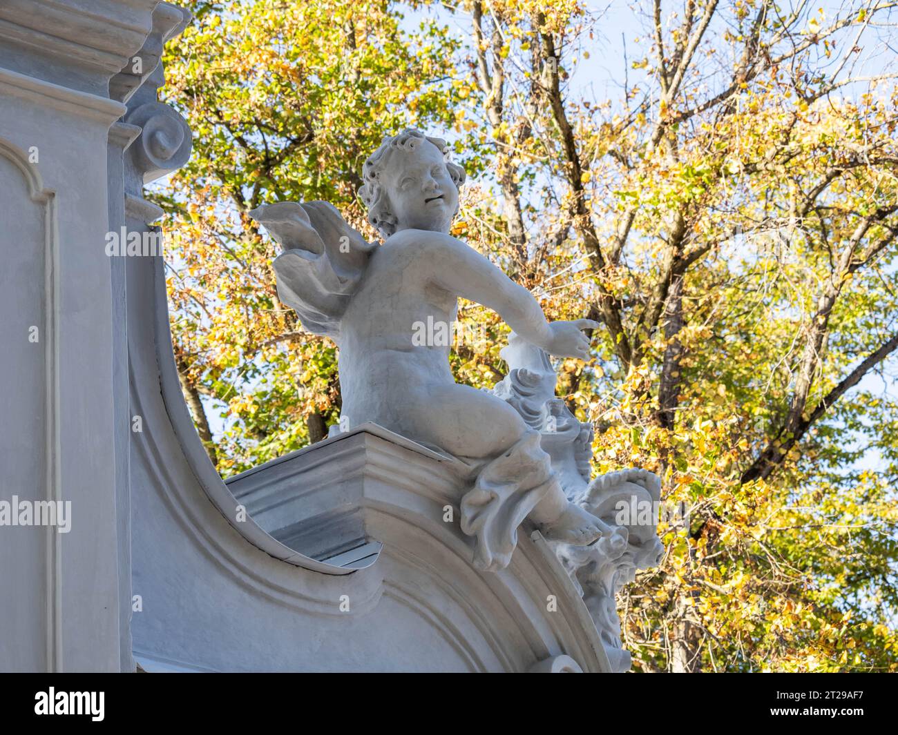 Angel figure, artistic stucco work, entrance to Eggenberg Palace, Graz ...