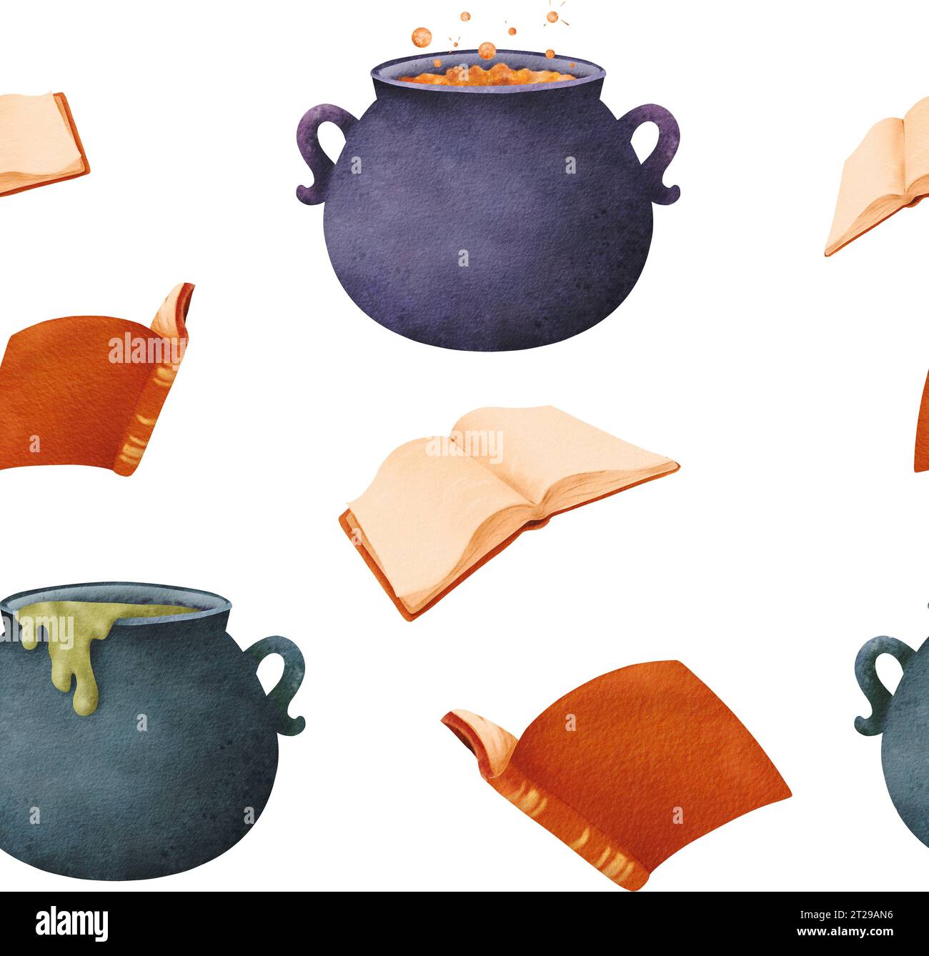 Seamless Halloween pattern. witch's set: cauldrons with potions ...