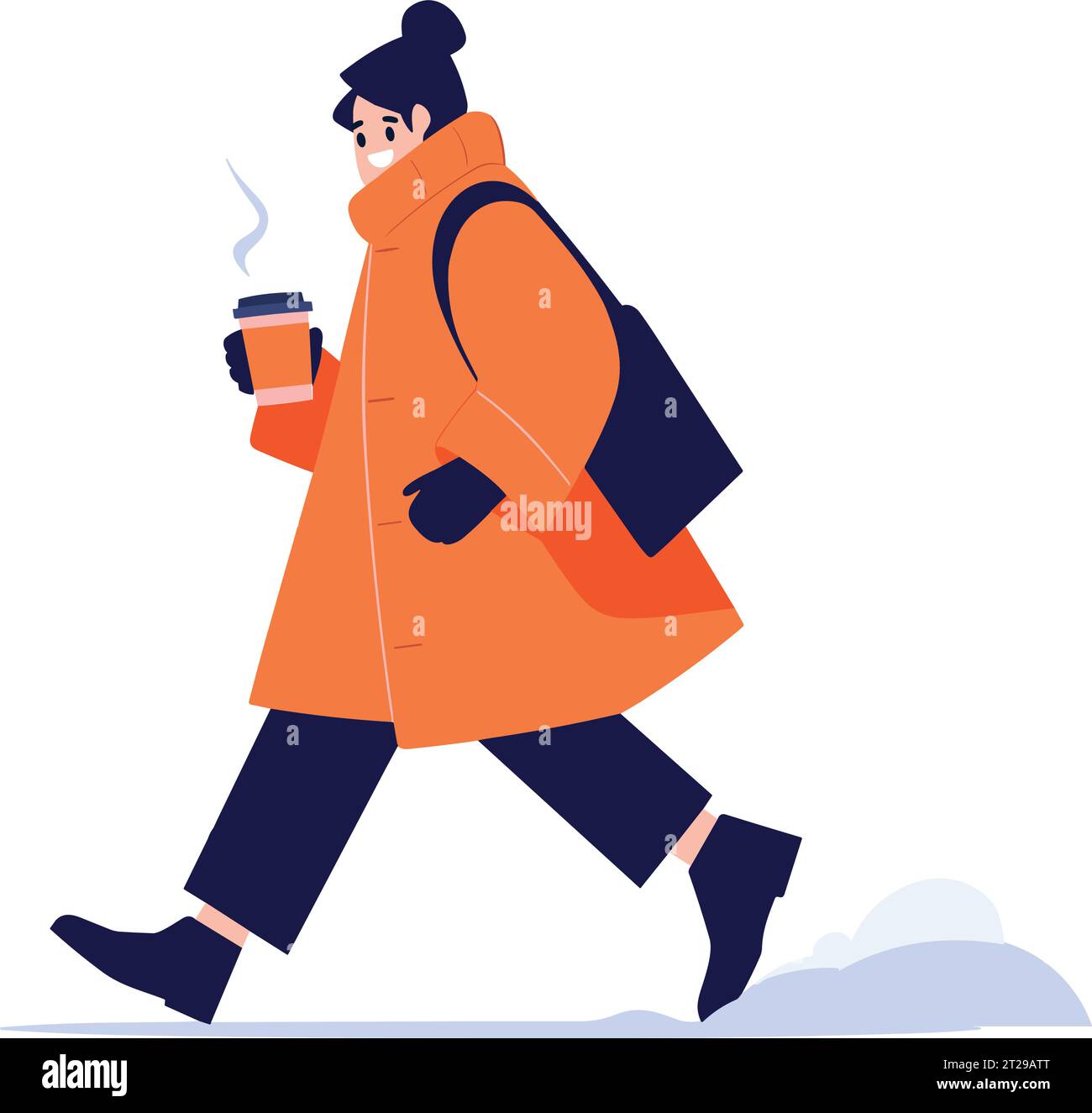 Hand Drawn A man wearing winter clothing walks on a path filled with ...