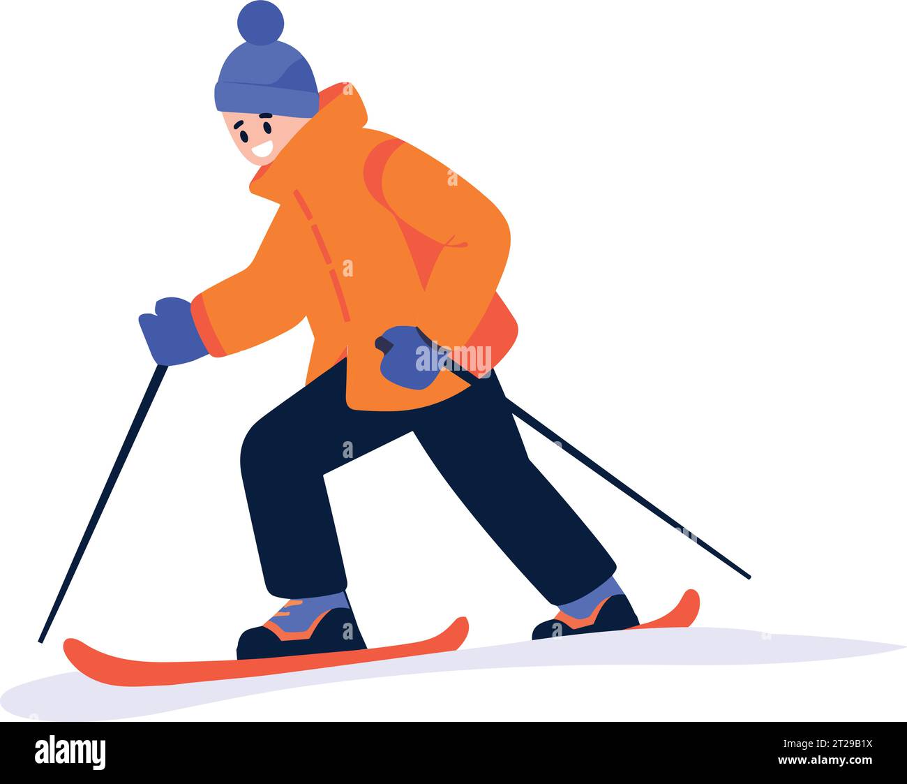 Hand Drawn Male character playing ice skating in winter in flat style ...