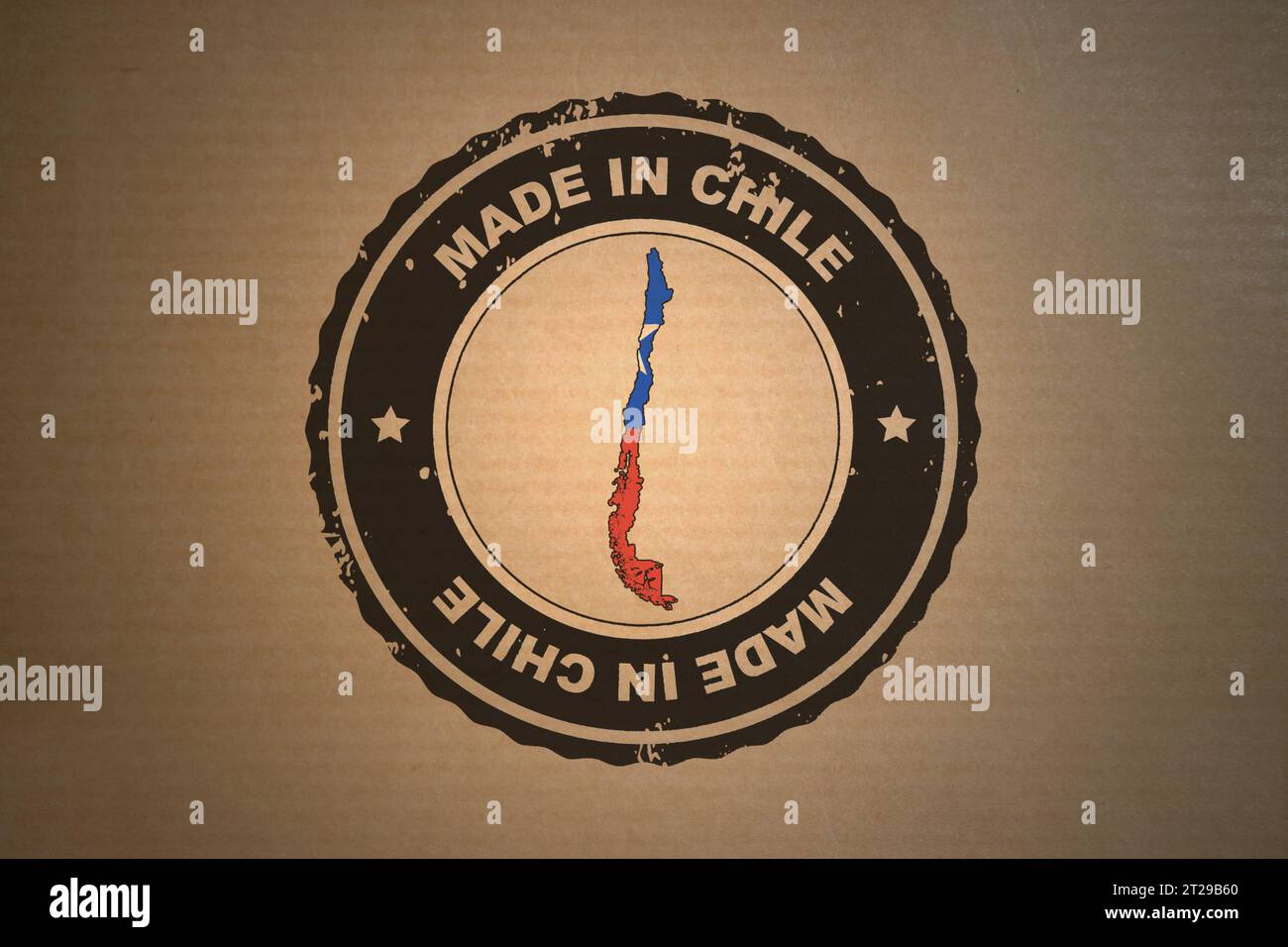 Brown paper with in its middle a retro style stamp Made in Chile ...