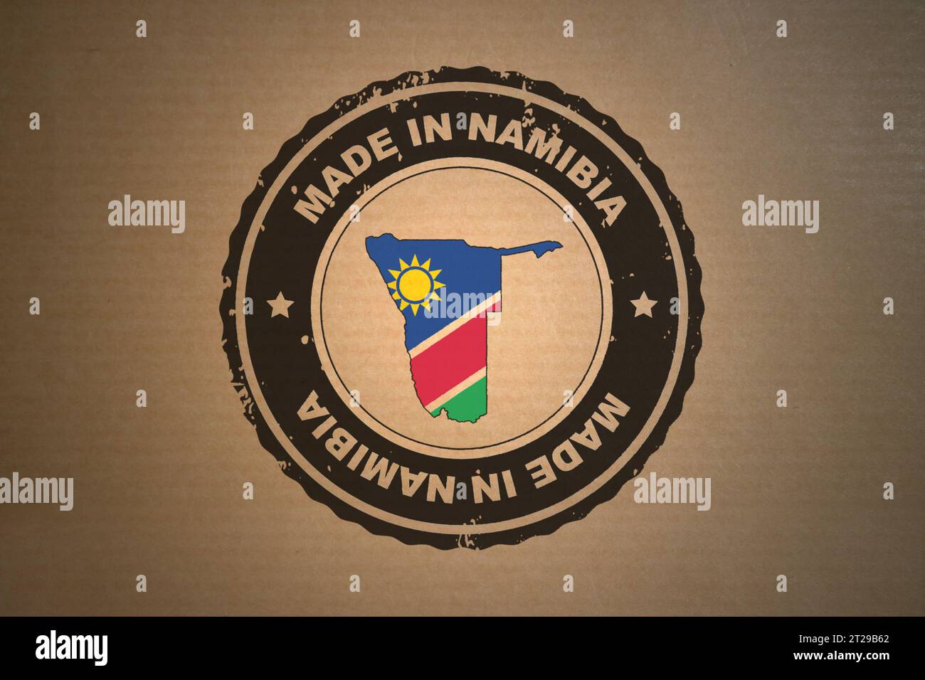 Brown paper with in its middle a retro style stamp Made in Namibia ...