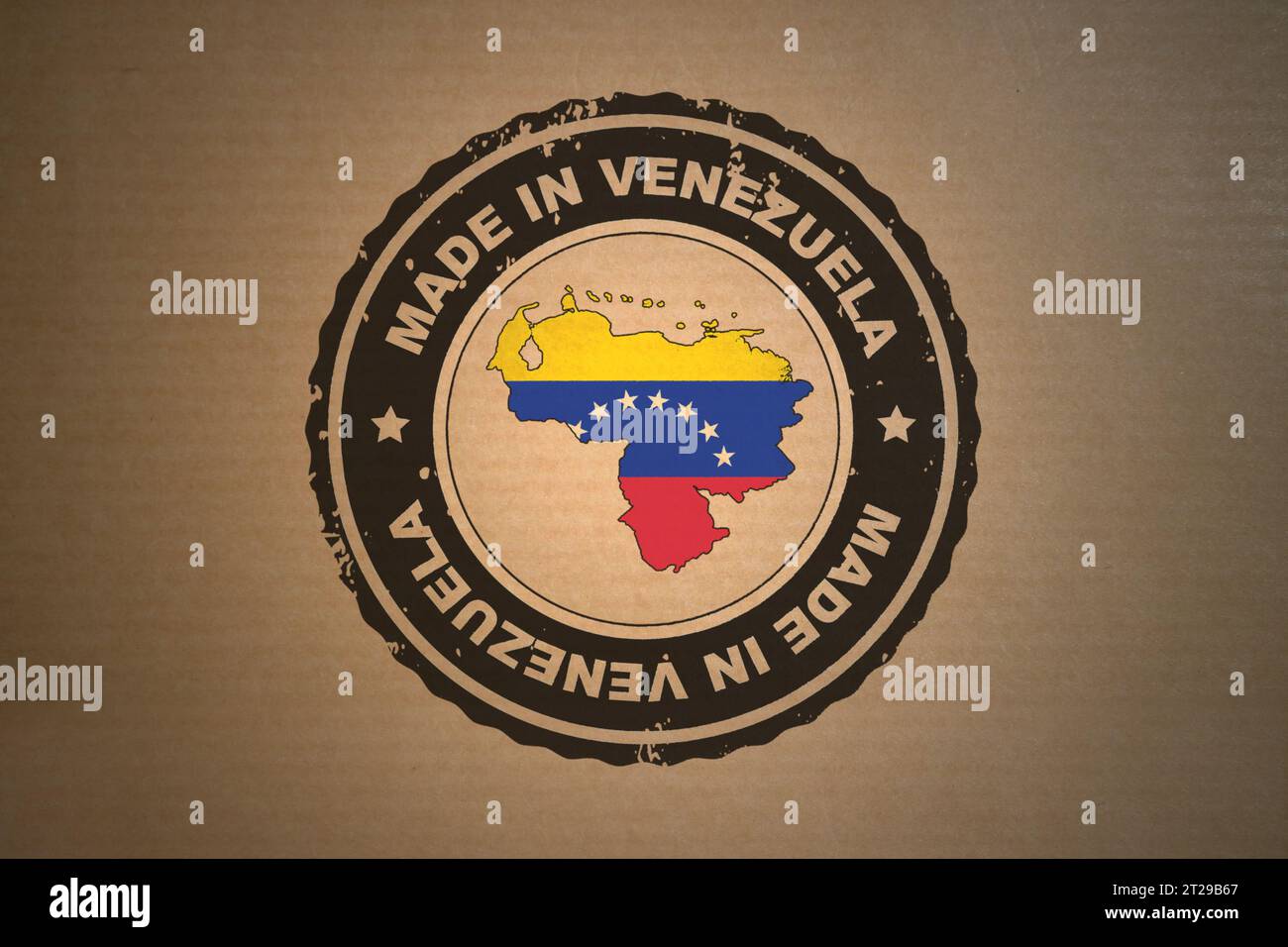 Brown paper with in its middle a retro style stamp Made in Venezuela ...
