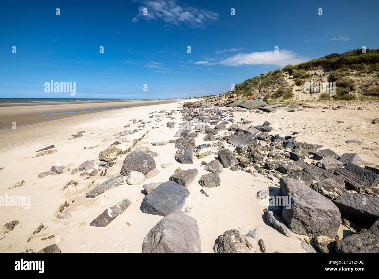 Destroyed bunkers in the dunes of Dunkirk, North Sea, Hauts-de France ...