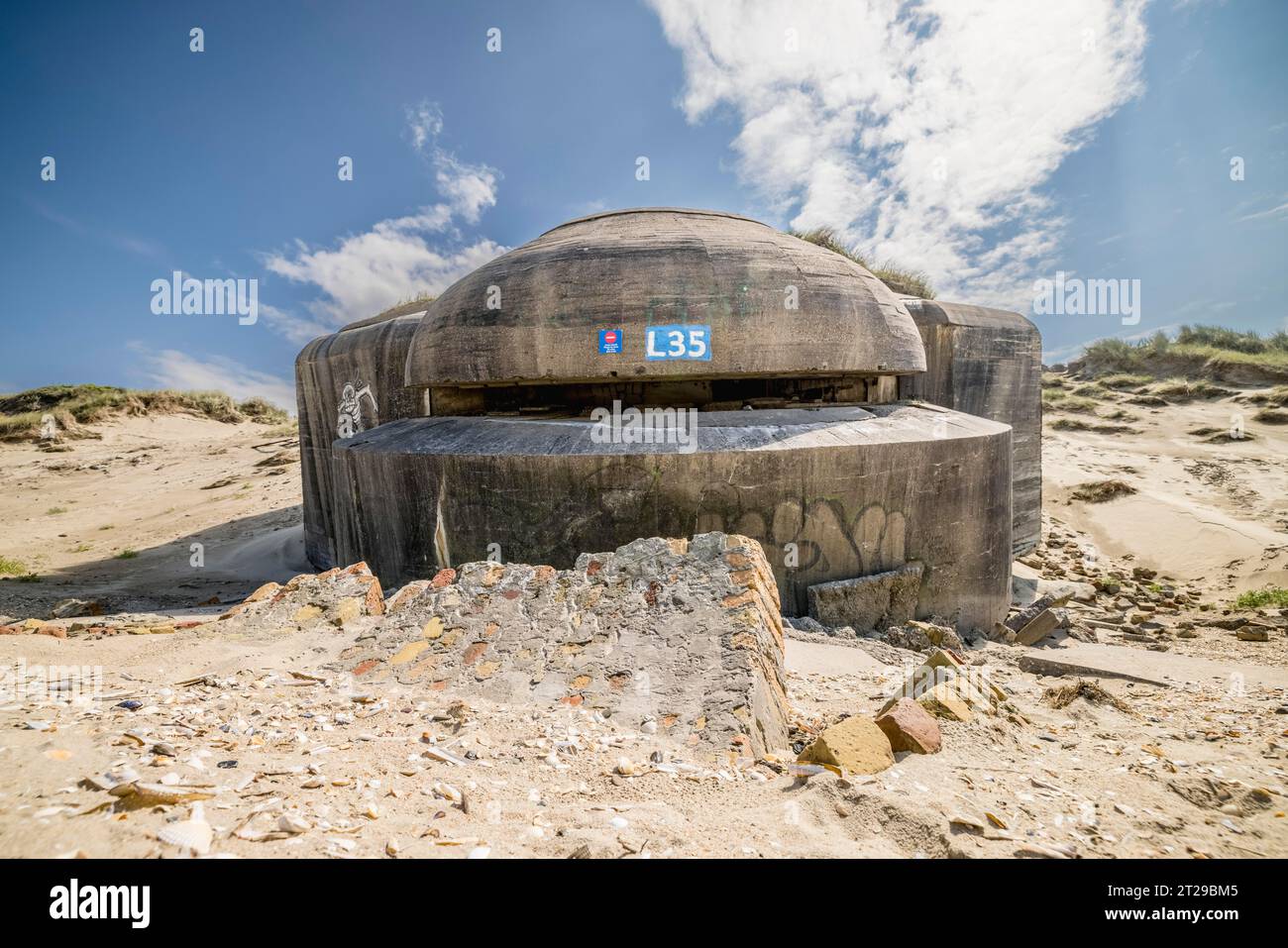 Destroyed bunkers in the dunes of Dunkirk, North Sea, Hauts-de France ...