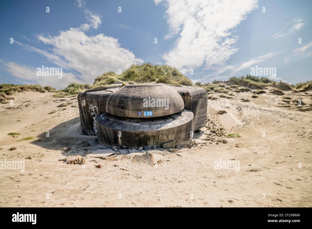 Destroyed bunkers in the dunes of Dunkirk, North Sea, Hauts-de France ...