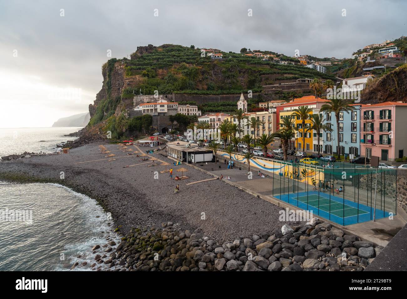 Aerial view of Ponta do Sol Beach in the east of Madeira in summer ...