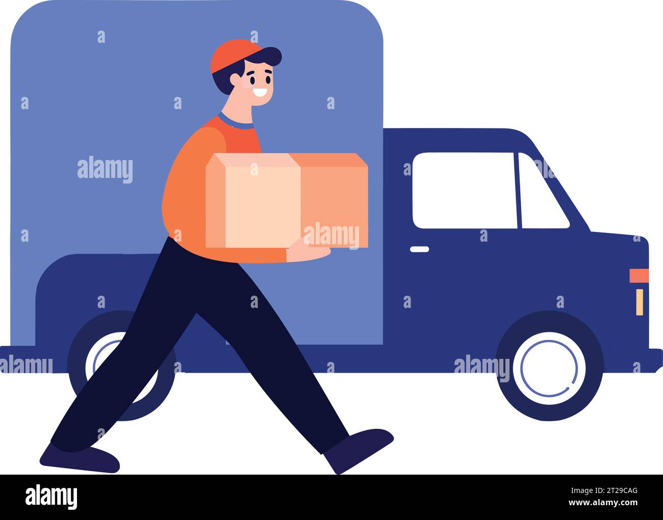 Hand Drawn Delivery man with delivery truck in flat style isolated on ...