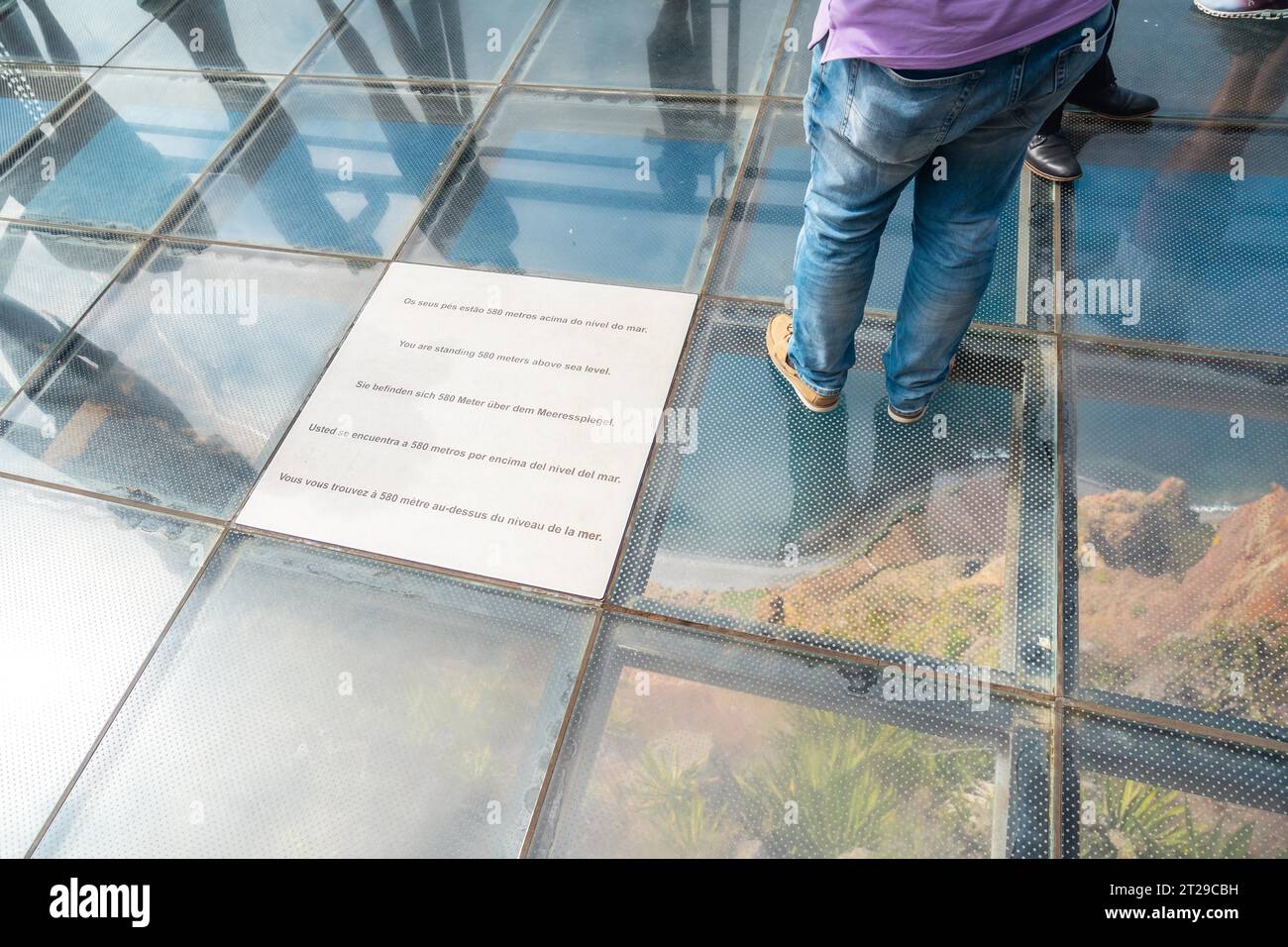 Glass floor at the highest viewpoint called Cabo Girao in Funchal ...