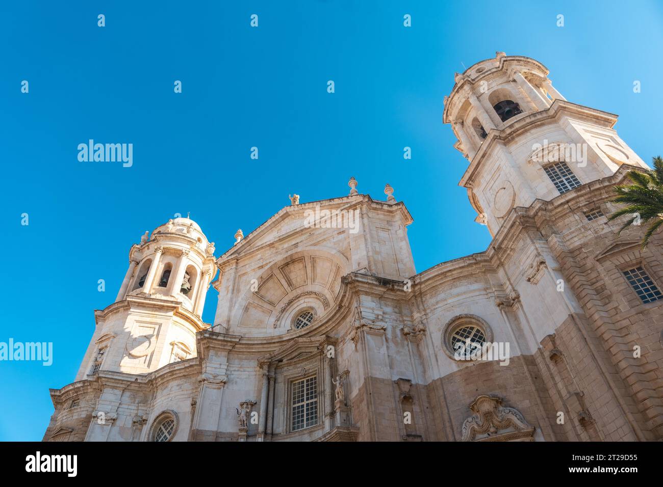 Facade of the Holy Cathedral Church in the city of Cadiz. Andalusia ...