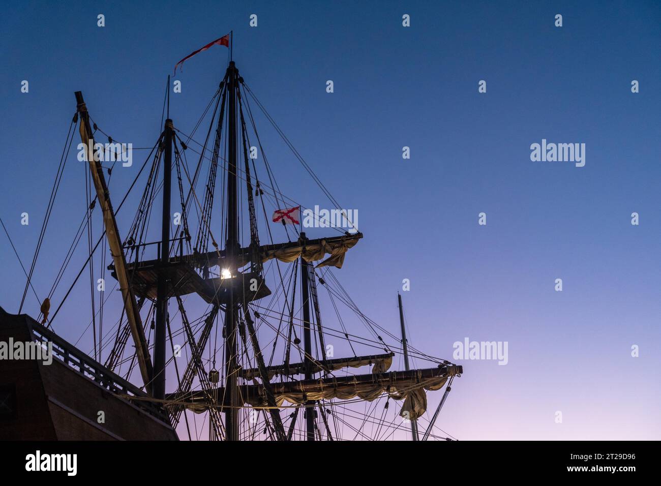 Detail of the old ship at sunset on the promenade of Muelle Uno in the ...