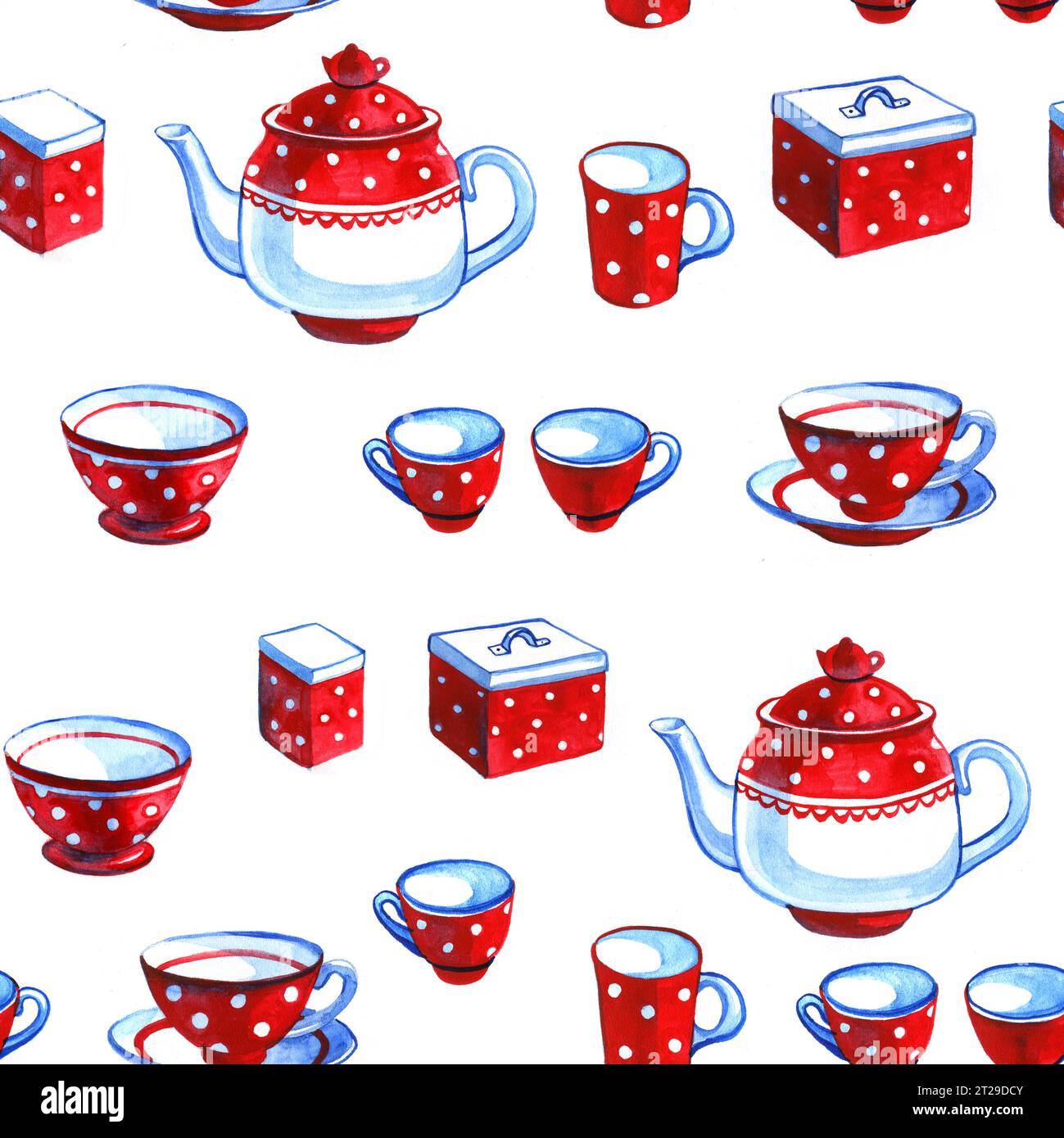 Set of tea collection in vintage style. Seamless pattern Stock Photo ...