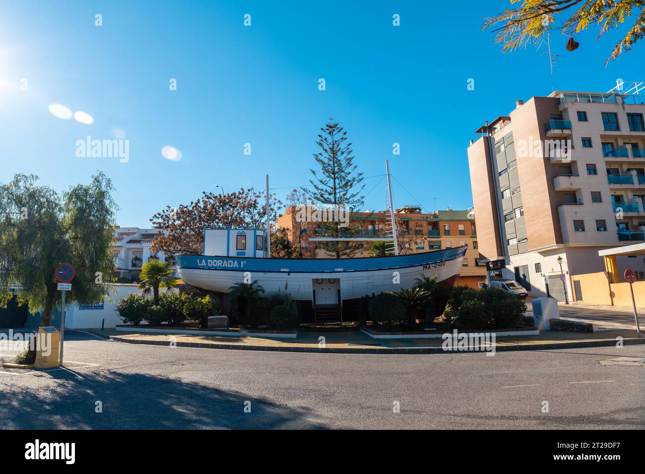 Famous boat from a famous series in a tribute roundabout, Nerja ...