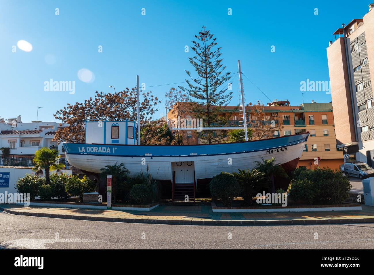 Famous boat from a famous series in a tribute roundabout, Nerja ...