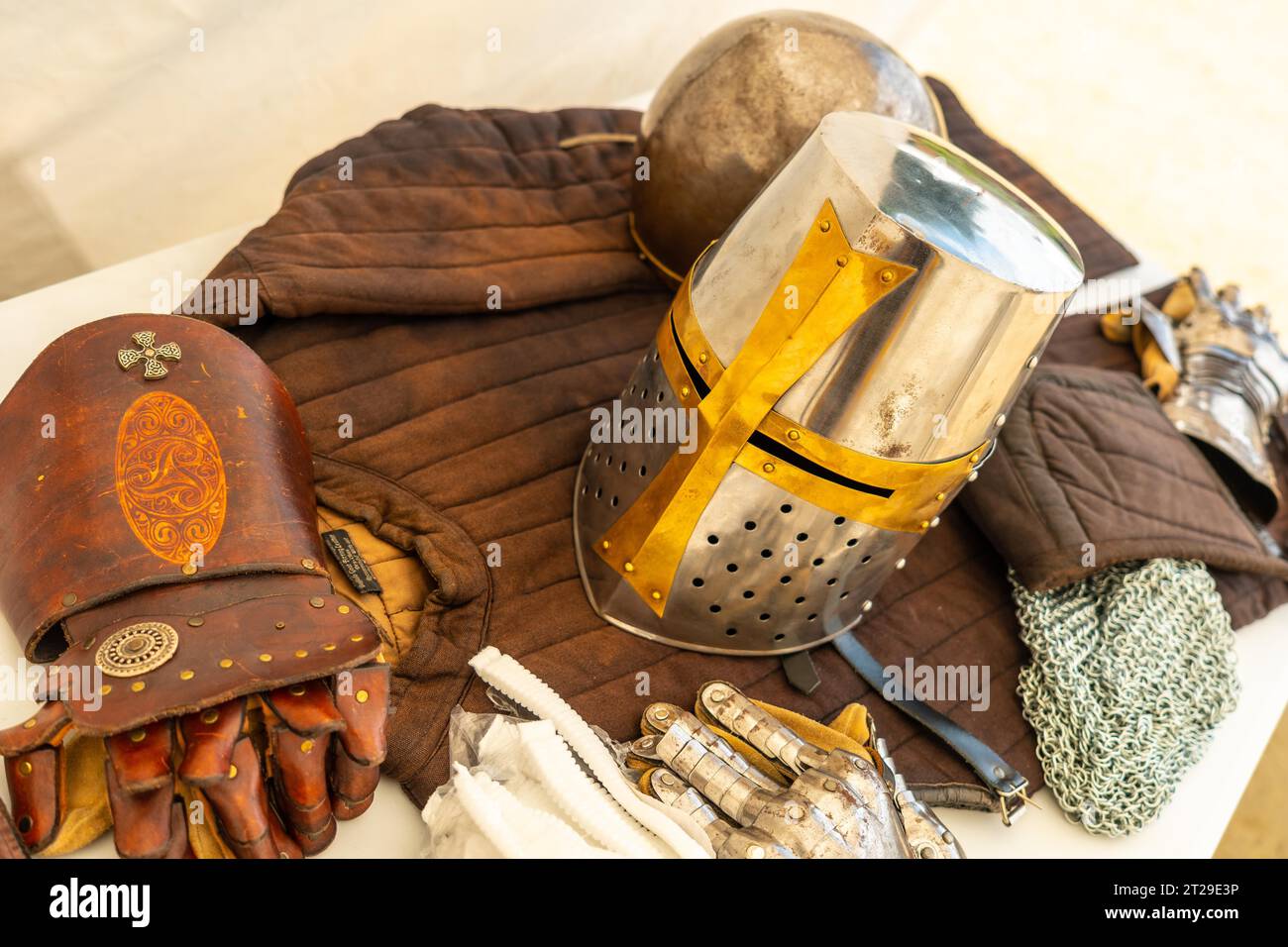Medieval armor of an original knight in the castle of Fougeres ...